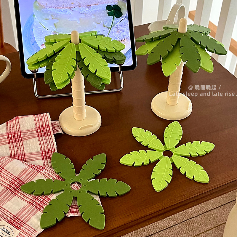 Dreamerhouse Coconut Tree Shape Coaster แผ่นฉนวนกันความร้อนเดสก์ท็อปตก ...