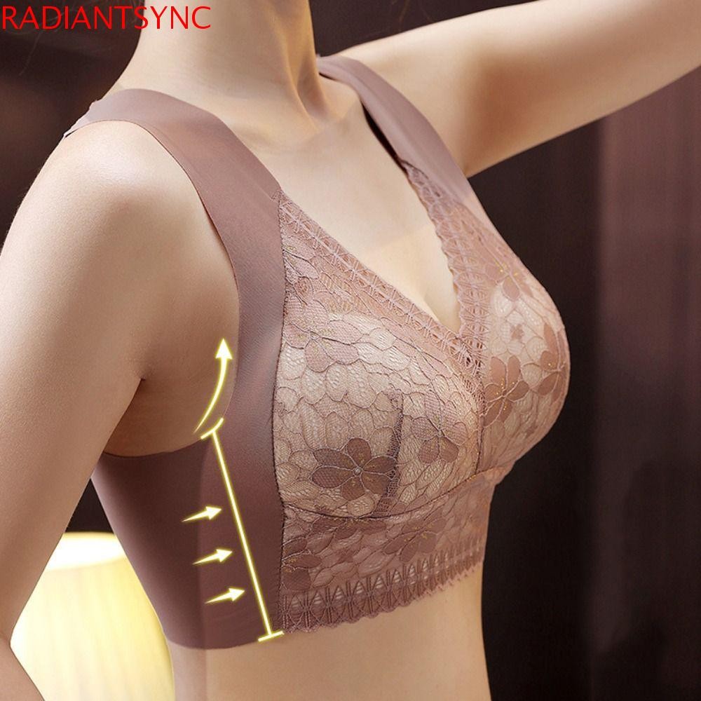 RADIANTSYNC ลูกไม้ชุดชั้นในสตรี, Plus ขนาดกระชับไร้สาย Deep V Bra, หวานกันกระแทกชุดชั้นในสบายไม่ ...