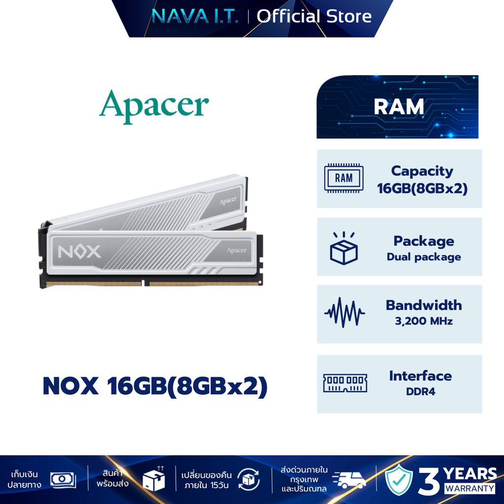 Apacer RAM NOX 16GB (8GBx2) Gaming Memory Module DDR4 3200Mhz Dual (ZC.A01ST.0D7) | Shopee Thailand