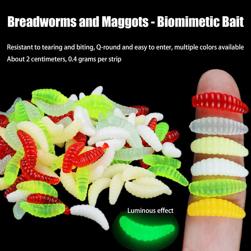 Rten 50 ชิ้น/กล่อง Mini Soft Maggots เหยื่อ 2 ซม. ซิลิโคน Bionic ขนมปัง ...