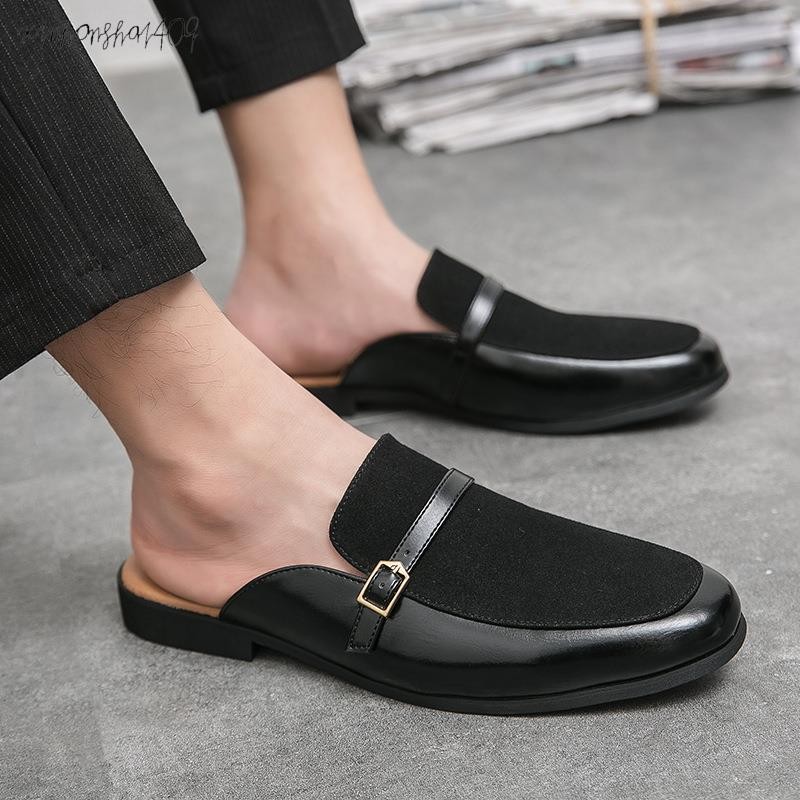 Retro Men Slip On Shoes Backless Loafers Business Work Casual Soft ...