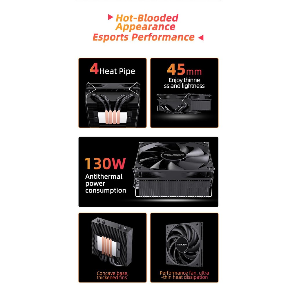 TEUCER UT45 Series CPU Cooler 45 มม.ITX Air Cooling หม้อน้ํา UT12015 ...