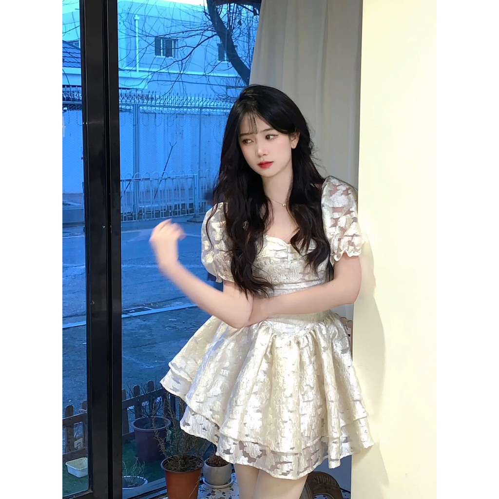 ชุดเดรสแขนพัฟสไตล์ฝรั่งเศส Pinxin Tea Break สำหรับผู้หญิง ฤดูร้อน ความรู้สึกหรูหรา ชุดเจ้าหญิง ...