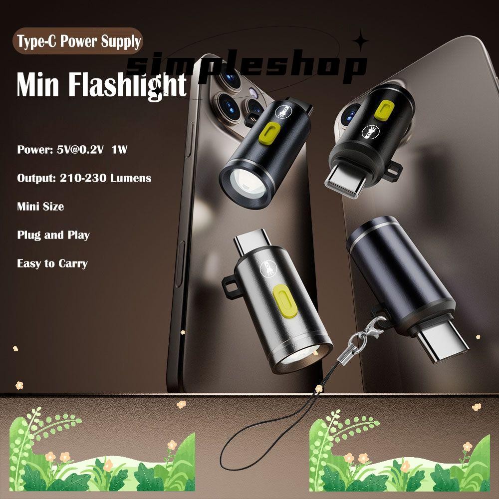 SIMPLESHOP Type-C ไฟฉายขนาดเล็ก, พร้อมเชือกเส้นเล็ก Plug and Play USB C โคมไฟฉุกเฉิน, อลูมิเนียม ...