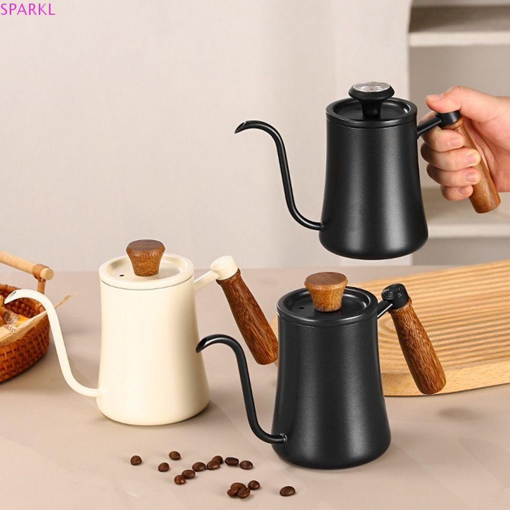 SPARKLENOVA Pour Over Coffee Kettle, สแตนเลสด้ามไม้คอห่านหม้อกาแฟ, พอร์ตหยด 550ml/850ml อุณหภูมิ ...