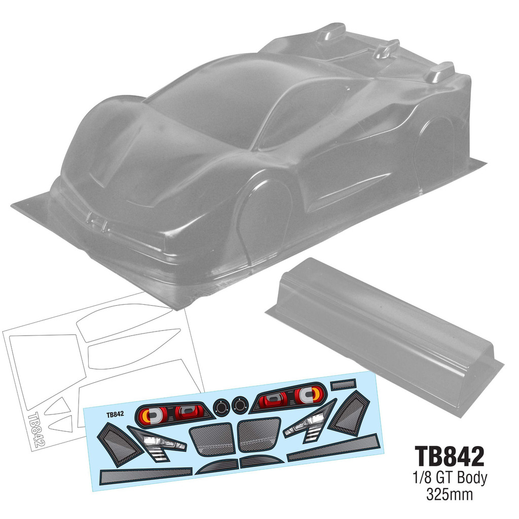 TB842 1/8 Delta GT เปลือกรถ PC โปร่งใส 1.0 มม. มีปีกด้านหลัง 325 มม. ...