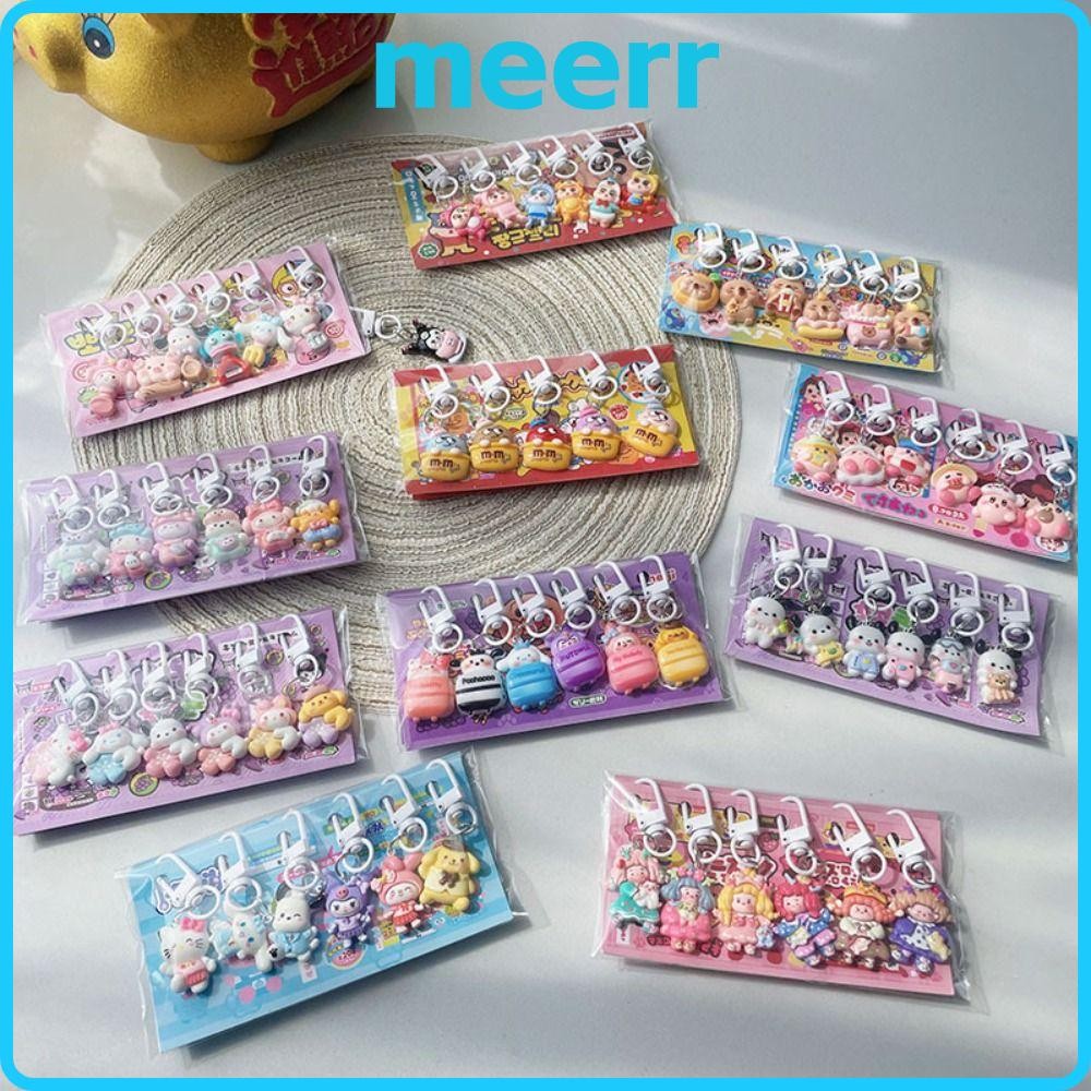 MEERR 6 ชิ้น/เซ็ต Sanrio Key Chain, Hello Kitty Crayon Shin-chan Labubu ...