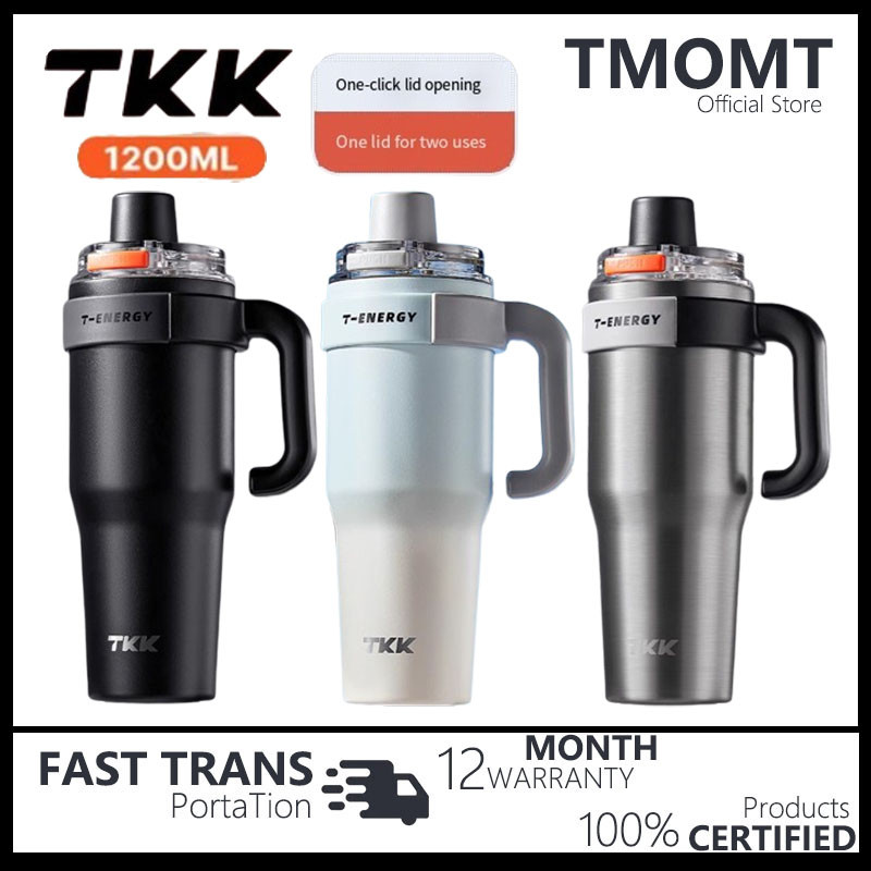 TKK แก้วเก็บความเย็น 1200ml พร้อมหลอดดูด แก้วกาแฟเคลือบเซรามิก กระติกน้ำแบบมีหูจับ สแตนเลส 316 ...