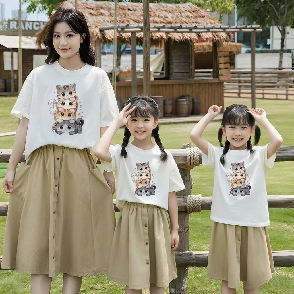 🔥พร้อมส่ง&COD🔥RINA STUDIO 【Family T-shirts 100% cotton】เสื้อยืดน่ารักลายการ์ตูนแมว ทรงหลวม สวม ...