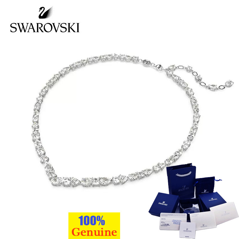 313 สวารอฟสกี้ FGFDG สร้อยคอคริสตัล โซ่เงิน ชุดเครื่องประดับ สร้อยคอจี้ ...