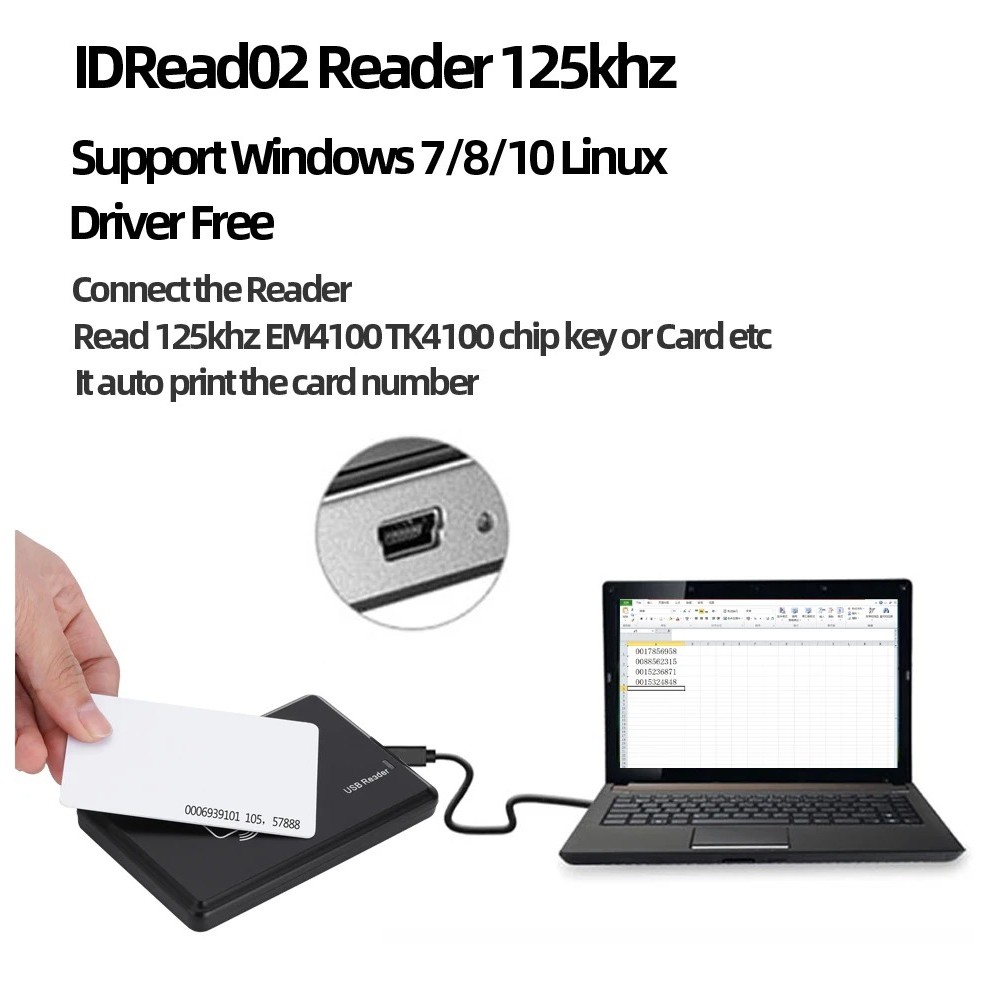 125khz RFID Reader พอร์ต USB EM4100 TK4100 125khz ID ความไวแบบสัมผัส ...