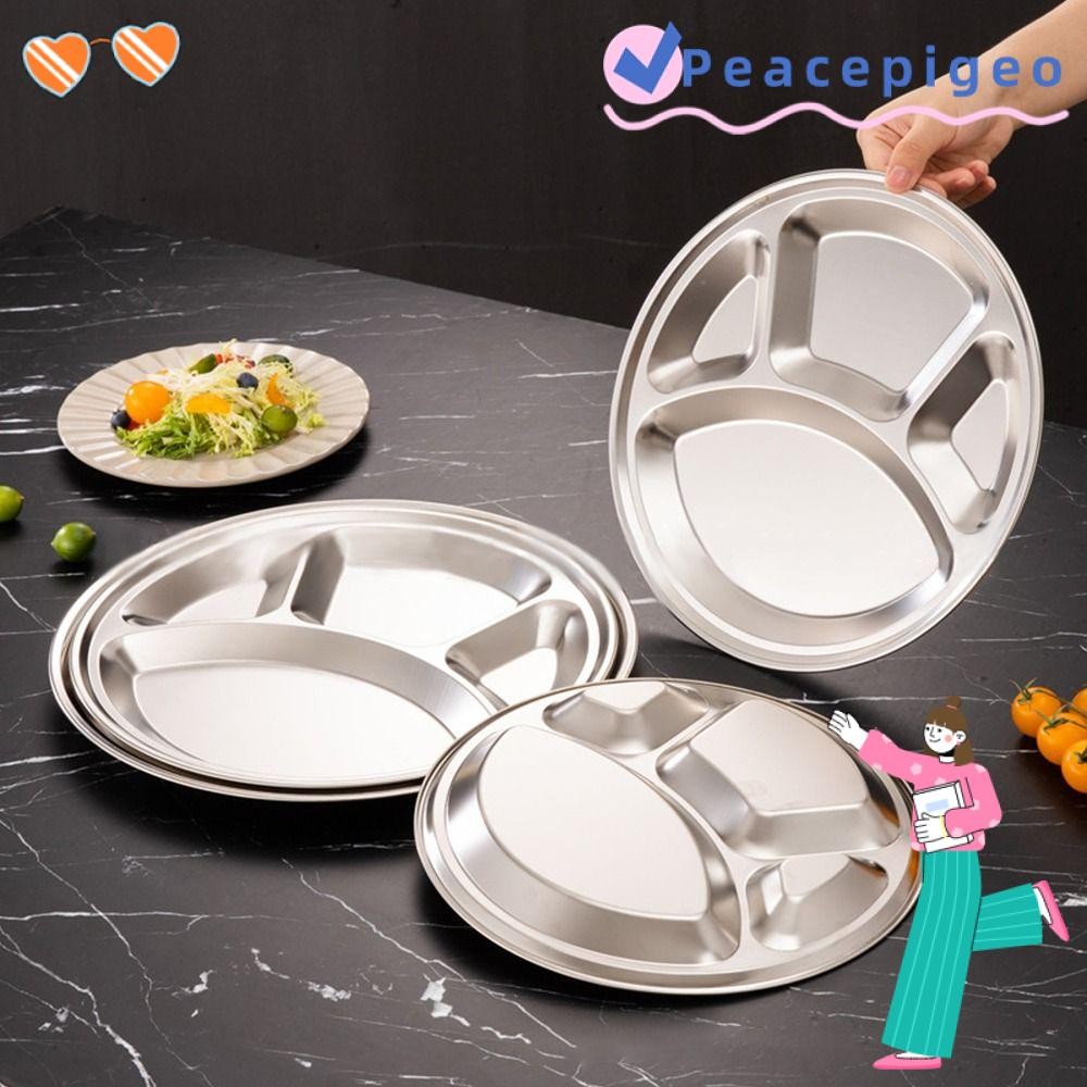 PEACEPIGEO 1 ชิ้นถาดแผ่น,4 ช่องแบ่ง Fast Food Shop ถาดเสิร์ฟอาหาร,ทนทาน Roti Canai สแตนเลส 26/28 ...