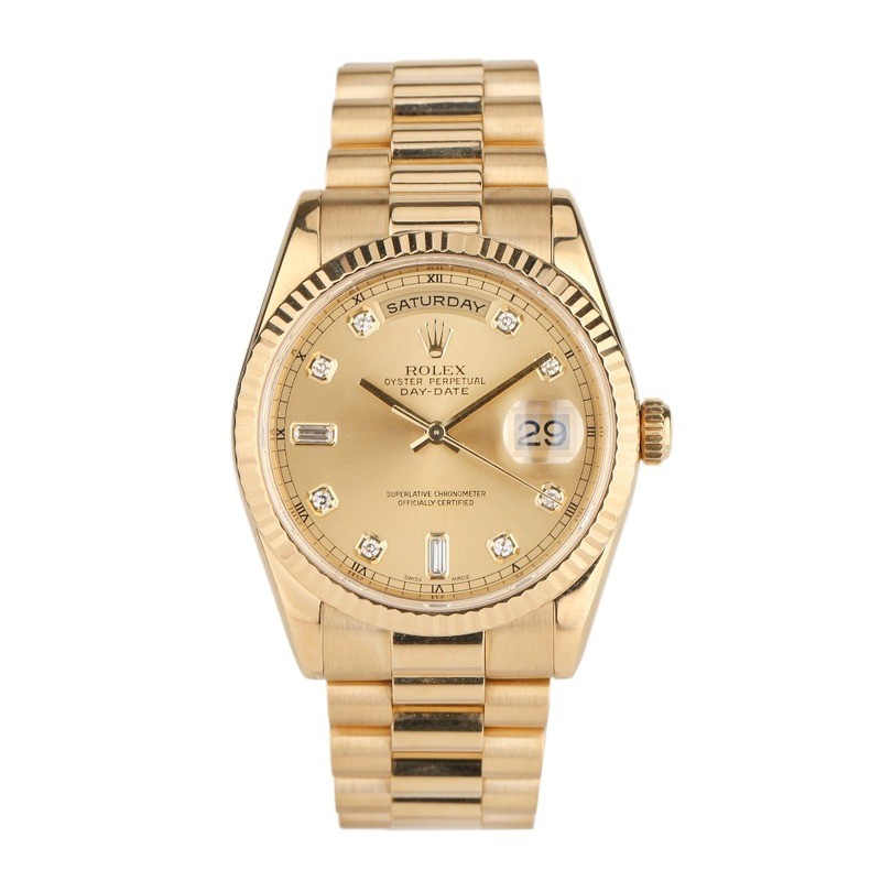 Rol2 2ex นาฬิกาผู้ชายปฏิทินรายสัปดาห์ประเภททอง 18k Gold ด้านหลังเพชรอัตโนมัตินาฬิกาผู้ชาย 18238 ...