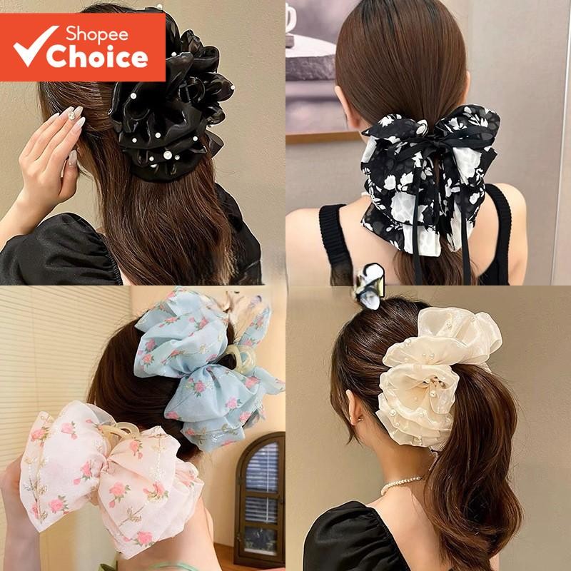 2025 ใหม่ Bubble Tulle Pearl Multi-Layer Bow Claw คลิป | Shopee Thailand