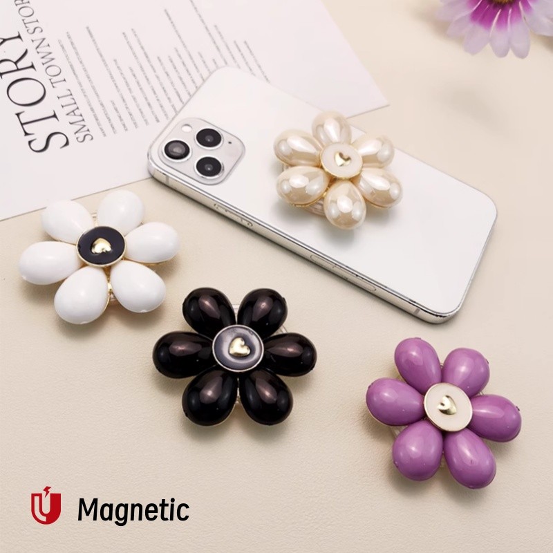 ใหม่ล่าสุด 3D Flower Magnetic Folding Mobile Phone Grip Holder Cartoon ...
