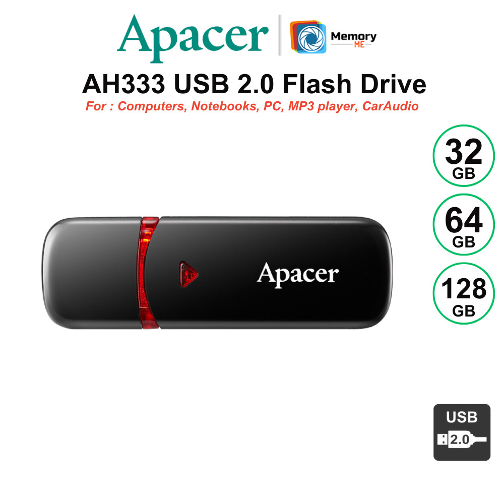 (ส่งด่วน) APACER FlashDrive 32GB, USB2.0 (AH333), Black Flash drive ...