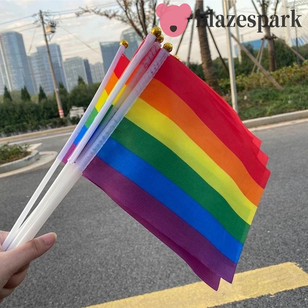 BLAZESPARK 10 ชิ้น Rainbow Flags, LGBT Rainbow Rainbow Hand Flag, ขนาดเล็ก Vivid สี Dacron แบบ ...