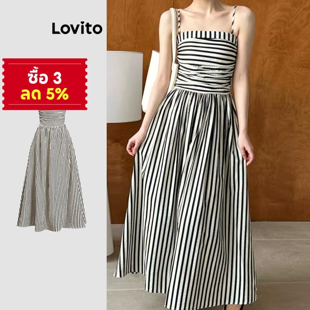 Lovito ชุดเดรสลําลองลายทาง ยักไหล่ สําหรับผู้หญิง L121MD302 | Shopee ...