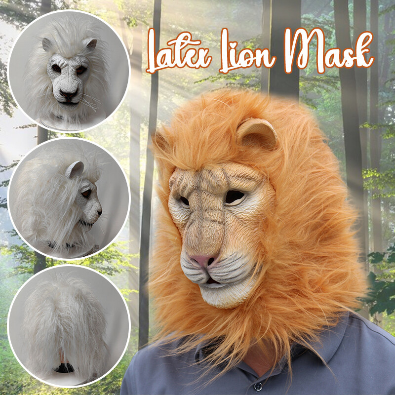 Latex Lion Mask Party หน้ากากสัตว์ผมสิงโตฮาโลวีนเครื่องแต่งกายหมวก ...