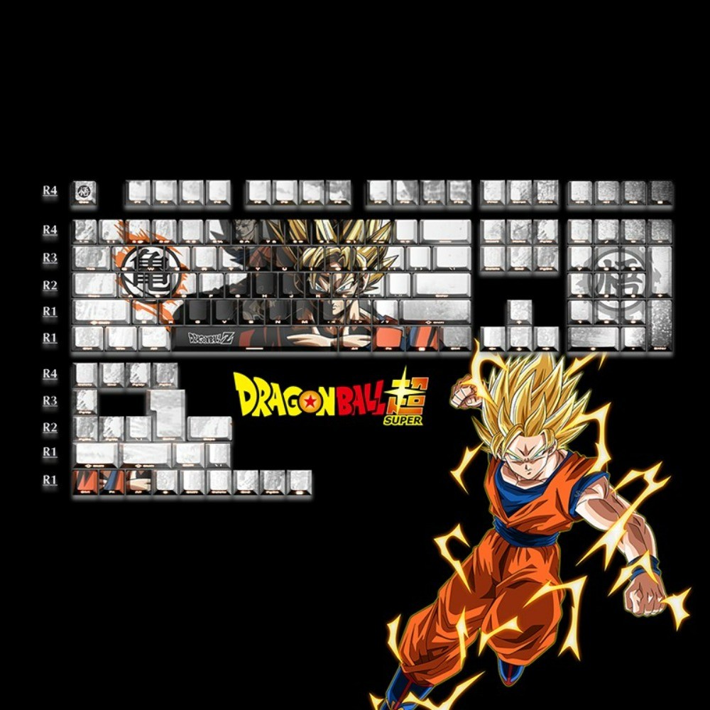 Super Saiyan Kakarotto Keycap Cherry Profile 130 คีย์ PBT Letter พิมพ์ด้านข้าง LED Transmission ...