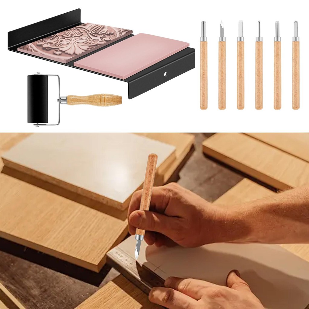 Linoleum Carving Tools Linocut Printmaking Kit With Ink Roller Cutter ...