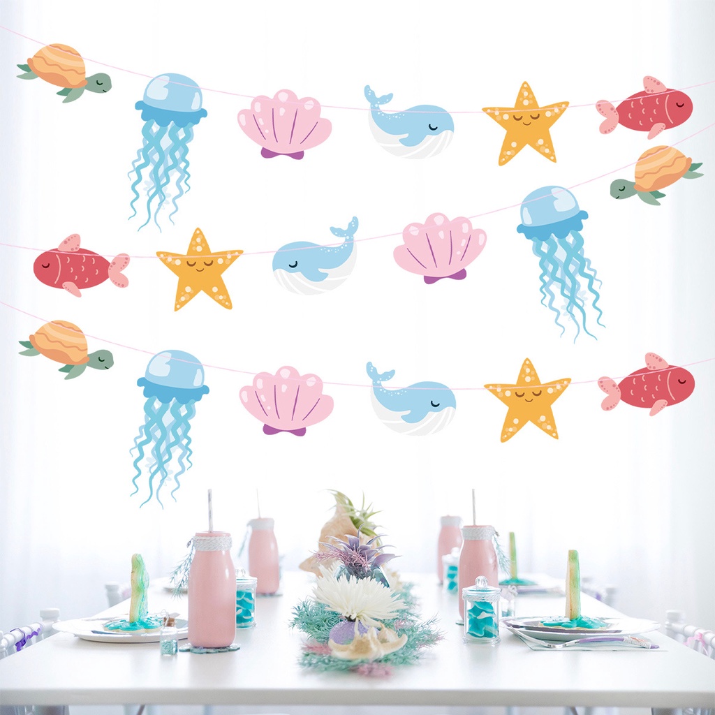 สัตว์ทางทะเล Sea Life Theme แบนเนอร์ Bunting Garland สําหรับตกแต่งงาน ...