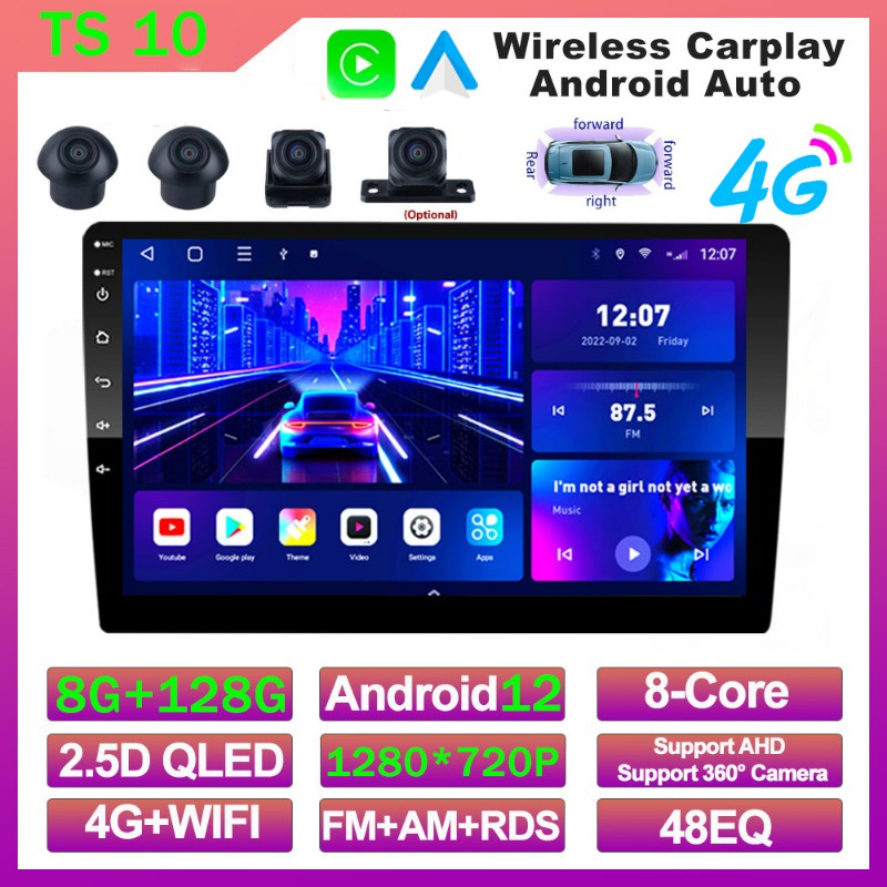 【TS10 7862 Qled หน้าจอสัมผัส】เครื่องเล่น Mp5 ไร้สาย 8 แกน 2din Android ...