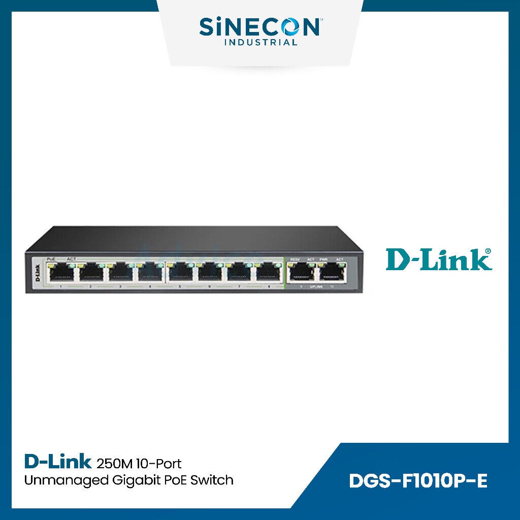 D-Link(ดีลิ้งค์) เน็ตเวิร์กสวิตช์ DGS-F1010P-E | 250M 10-Port Unmanaged ...