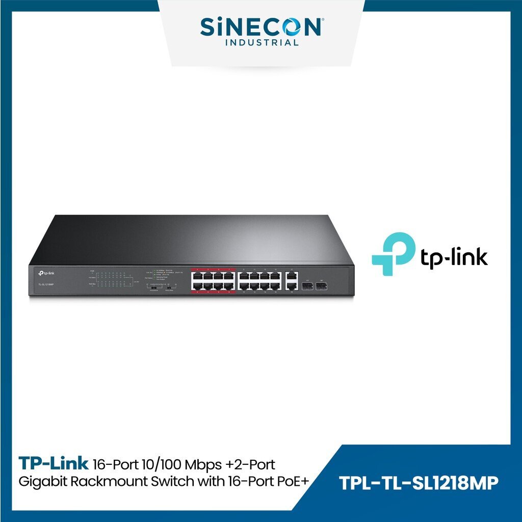 TP-Link ทีพีลิ้งค์ รุ่นTL-SL1218MP 16-Port 10/100Mbps + 2-Port Gigabit Unmanaged PoE Switch ...
