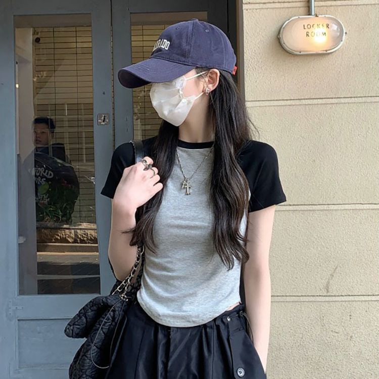 【WANG JIAO ZHAN】 เสื้อยืดแขนสั้น ทรงสลิมฟิต แต่งชายไม่เท่ากัน แฟชั่น ...