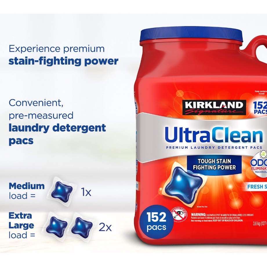 Kirkland Ultra Clean Laundry Detergent 152 Pacs. เจลบอลซักผ้า | Shopee ...