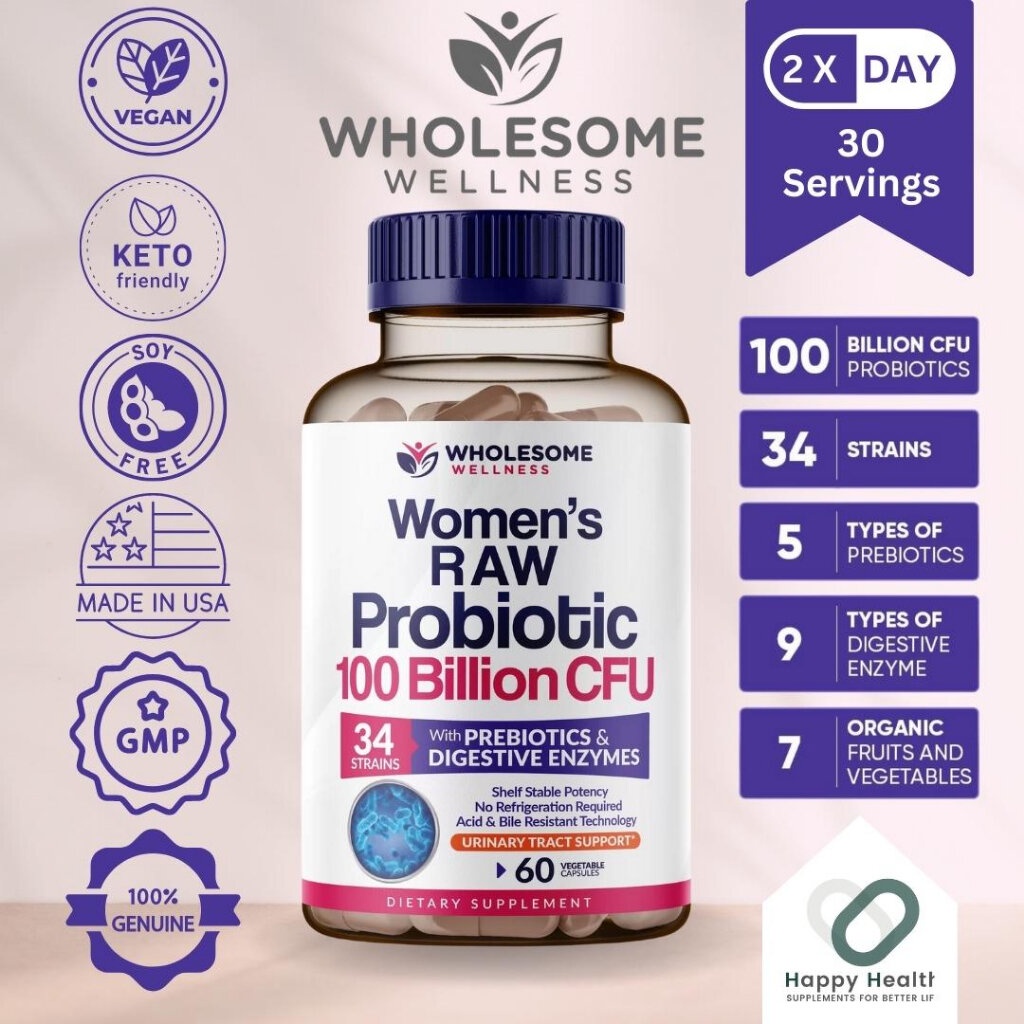Wholesome Wellness Women’s Raw Probiotics 100 Billion CFU 34 Strains ...