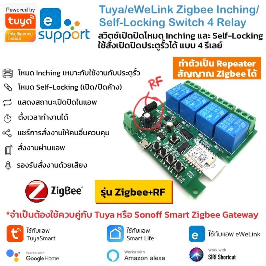 Tuya/Ewelink Zigbee+RF ZB-ST-DC4-RF Inching Momentary/Self-Locking Switch สวิตช์เปิดปิดโหมด ...