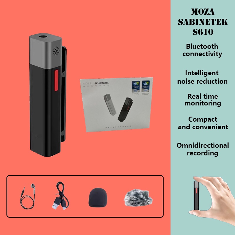 Moza Sabinetek SmartMike+ S610 ไมโครโฟนไร้สาย บลูทูธ ลดเสียงรบกวน สําหรับโทรศัพท์มือถือ กลางแจ้ง ...