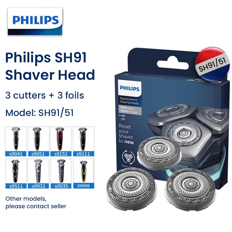 Philips SH91 เครื่องโกนหนวดผู้ชายใบมีดเปลี่ยน 3 ฟอยล์ + 3 เครื่องตัดหัว ...