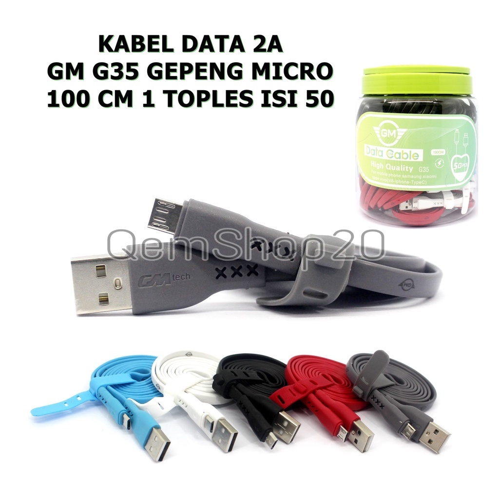 สาย Usb DATA CABLE 2A GM G35 GEPENG MICRO 100 CM 1 JAR ONTENTS 50 Ori ...