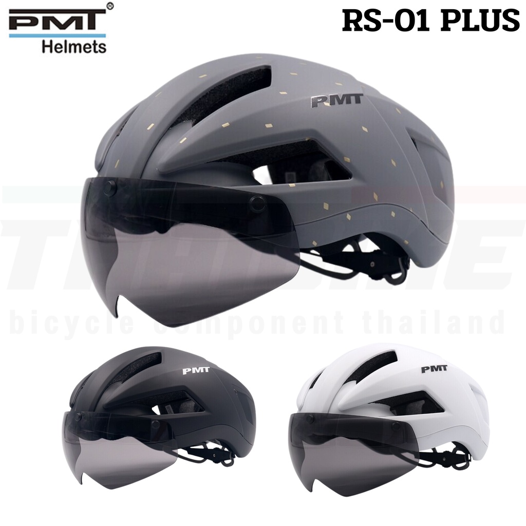หมวกกันน็อคจักรยานเสือหมอบ เสือภูเขา มีแว่นในตัว PMT RS01 PLUS | Shopee ...