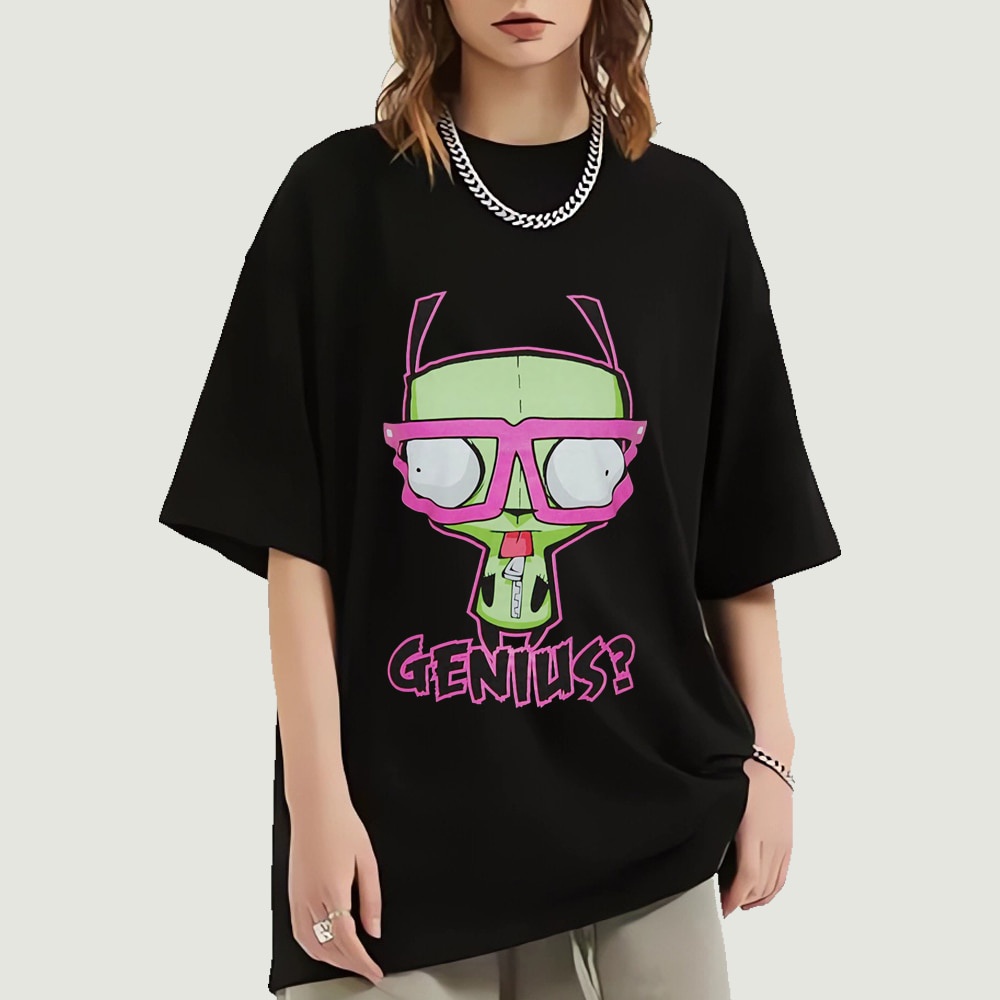 เสื้อยืดแขนสั้น ผ้าฝ้าย พิมพ์ลายอนิเมะ Invader Zim Genius ขนาดใหญ่ ...