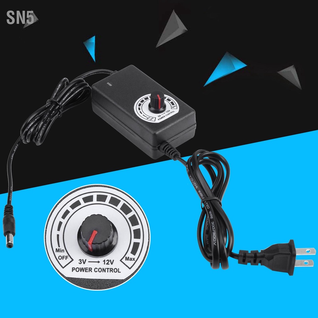 SN5 อะแดปเตอร์ AC เป็น DC 3-12V 2A ตัวควบคุมความเร็วมอเตอร์จ่ายไฟแบบปรับได้พร้อมปลั๊ก US 110 ...
