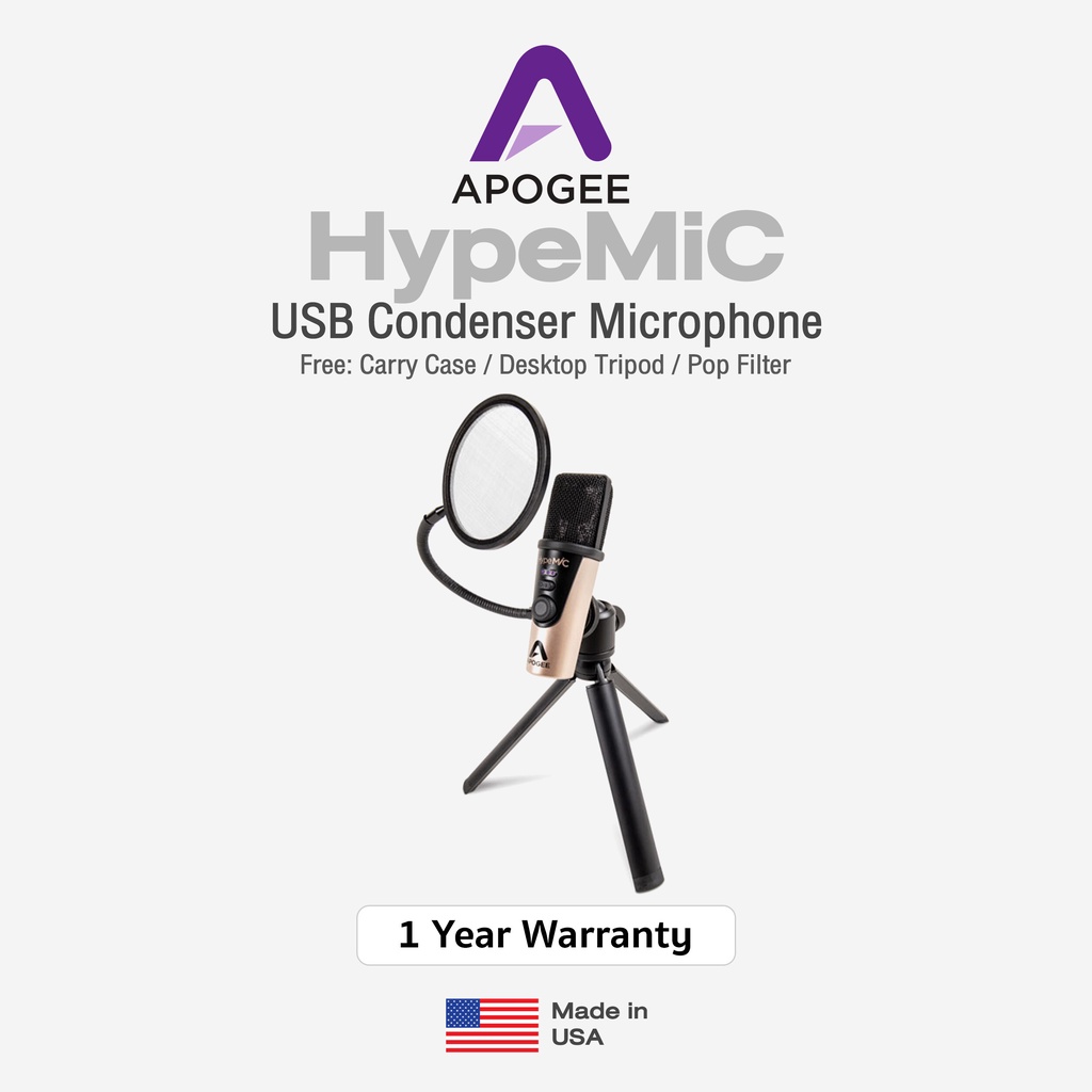 Apogee® HypeMIC USB Microphone ไมค์ USB ระดับงานสตูดิโอ + แถมฟรีขาตั้ง & Pop Filter ** 1 Year ...