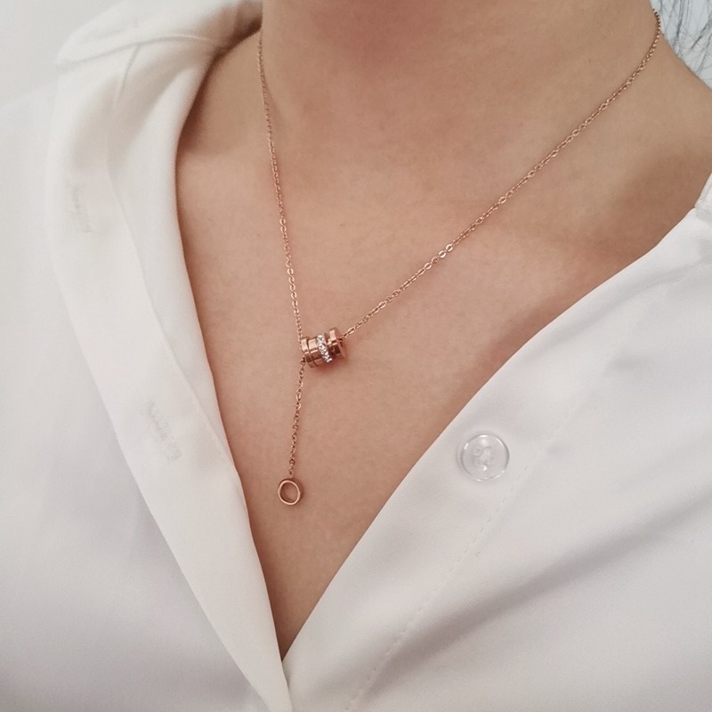 Xiya สร้อยคอโซ่ไทเทเนียม จี้ตัวเลขโรมัน ประดับเพชร เพทาย เครื่องประดับ ...