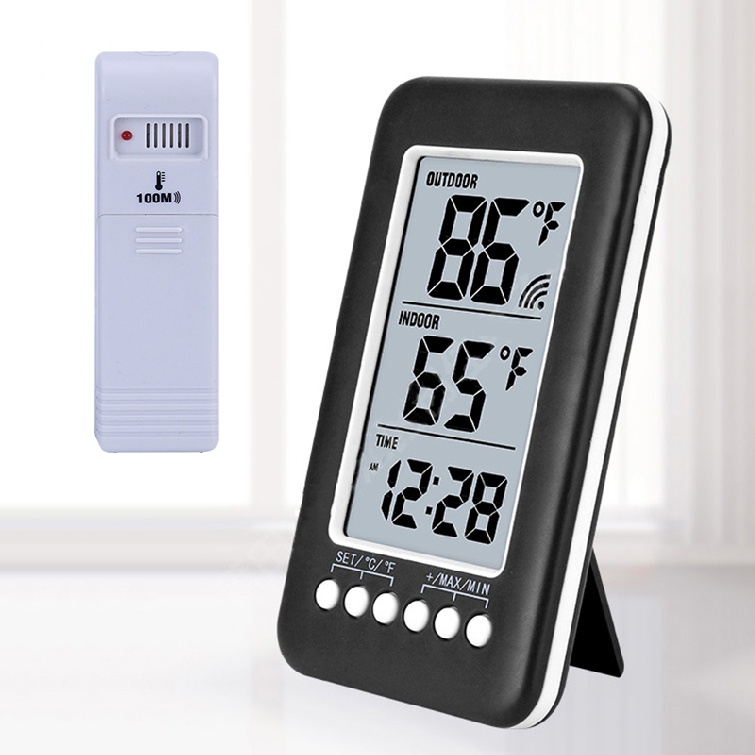 New Digital Indoor/Outdoor Thermometer Clock Wireless Temperature Meter ...