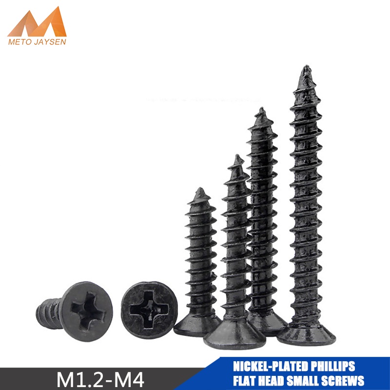 M1 M1.2 M1.4 M1.7 M2 M2.3 M2.6 M3 สีดําสังกะสี Countersunk แบนหัวสกรูแตะตัวเองข้ามตู้สกรู ...