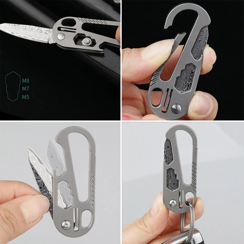 Titanium Alloy Keychain Folding Knife Damascus Blade D2 MINI Knife ...