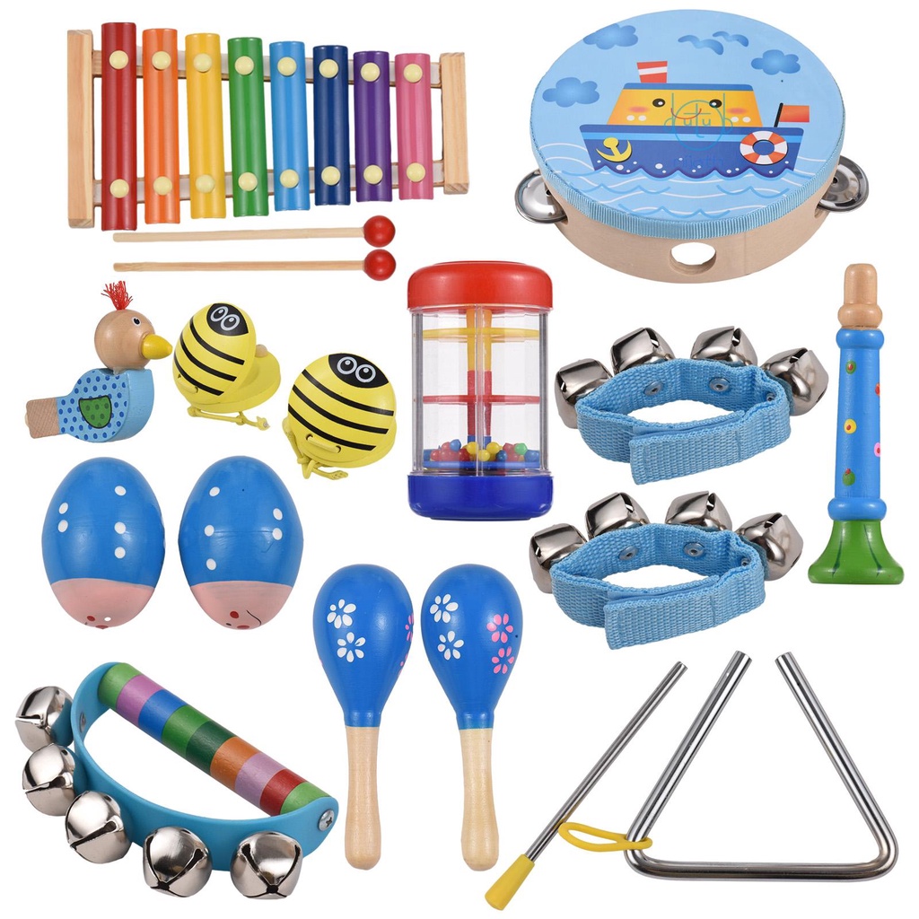Wooden Percussion Instruments Set with Tambourine Drum - Ideal Birthday ...