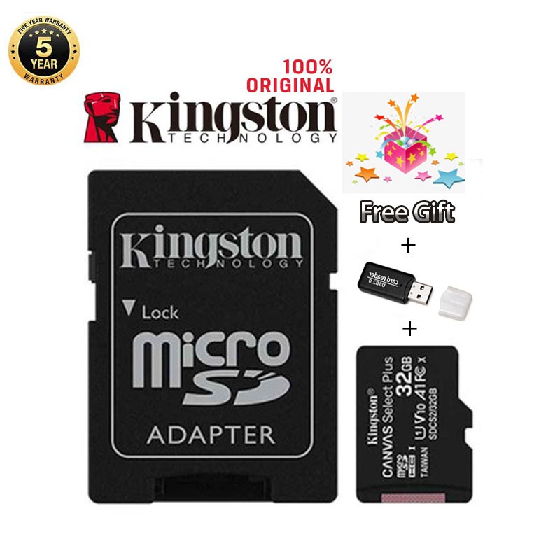 การ์ดหน่วยความจํา Kingston 100MB/s 64GB Micro SD Card Class 10 TF MSD ...