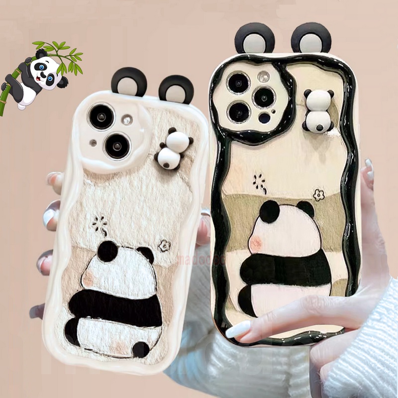 Cartoon 3D Panda Ear Doll Cream Edge BFF Casing Samsung Galaxy S24 S23 ...