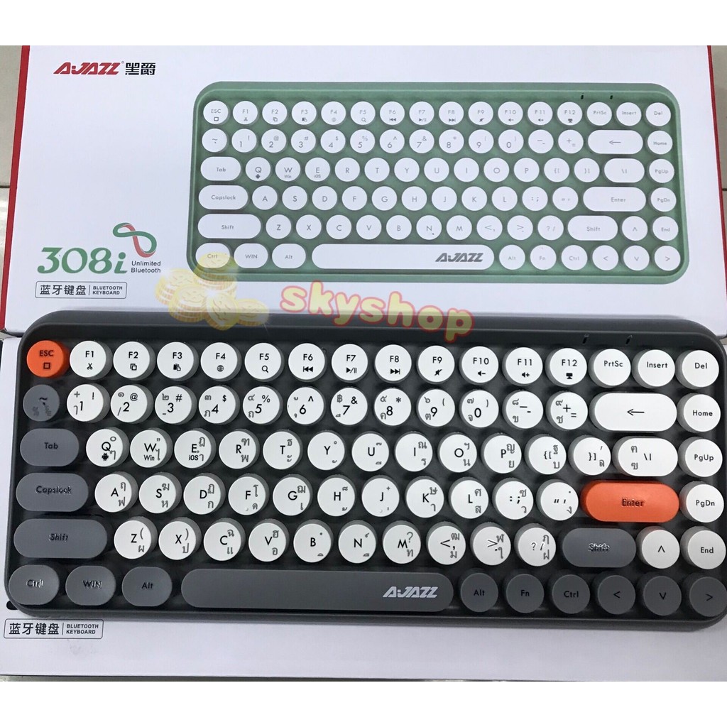 คีย์อร์ดลูทูธไร้สาย Ajazz 308i Bluetooth Office PC/Tablet Keyboard American Broadcom 3.0 ...