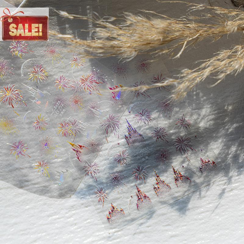 Bl สีสัน Firework ปราสาทเล็บสติกเกอร์ 3D Self-Adhesive Blooming ดอกไม้ไฟเล็บ Decals ปีใหม่ ...