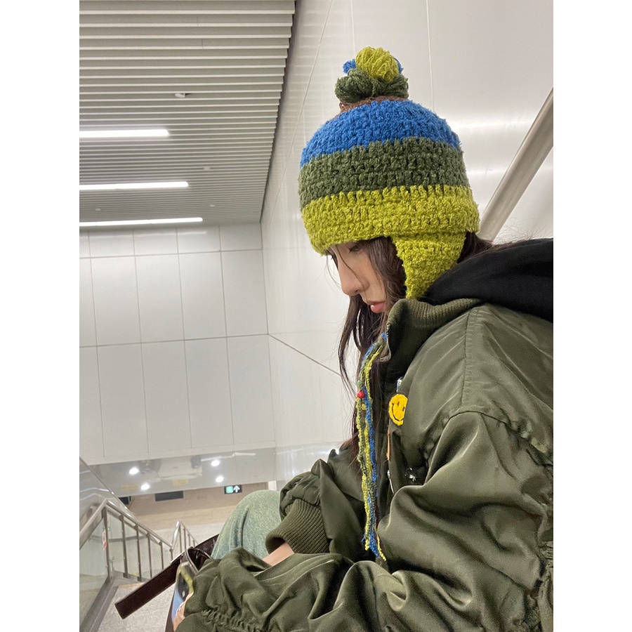 Green Loyal Pink~ หมวกถัก ผ้าฟลีซ ทรงกลม ป้องกันหู ให้ความอบอุ่น สไตล์ ...